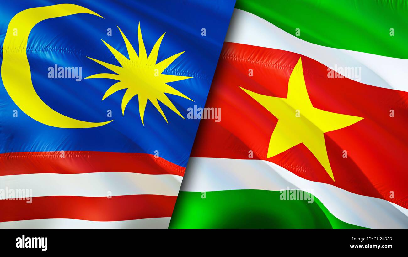 Malaysia and Suriname flags. 3D Waving flag design. Malaysia Suriname ...