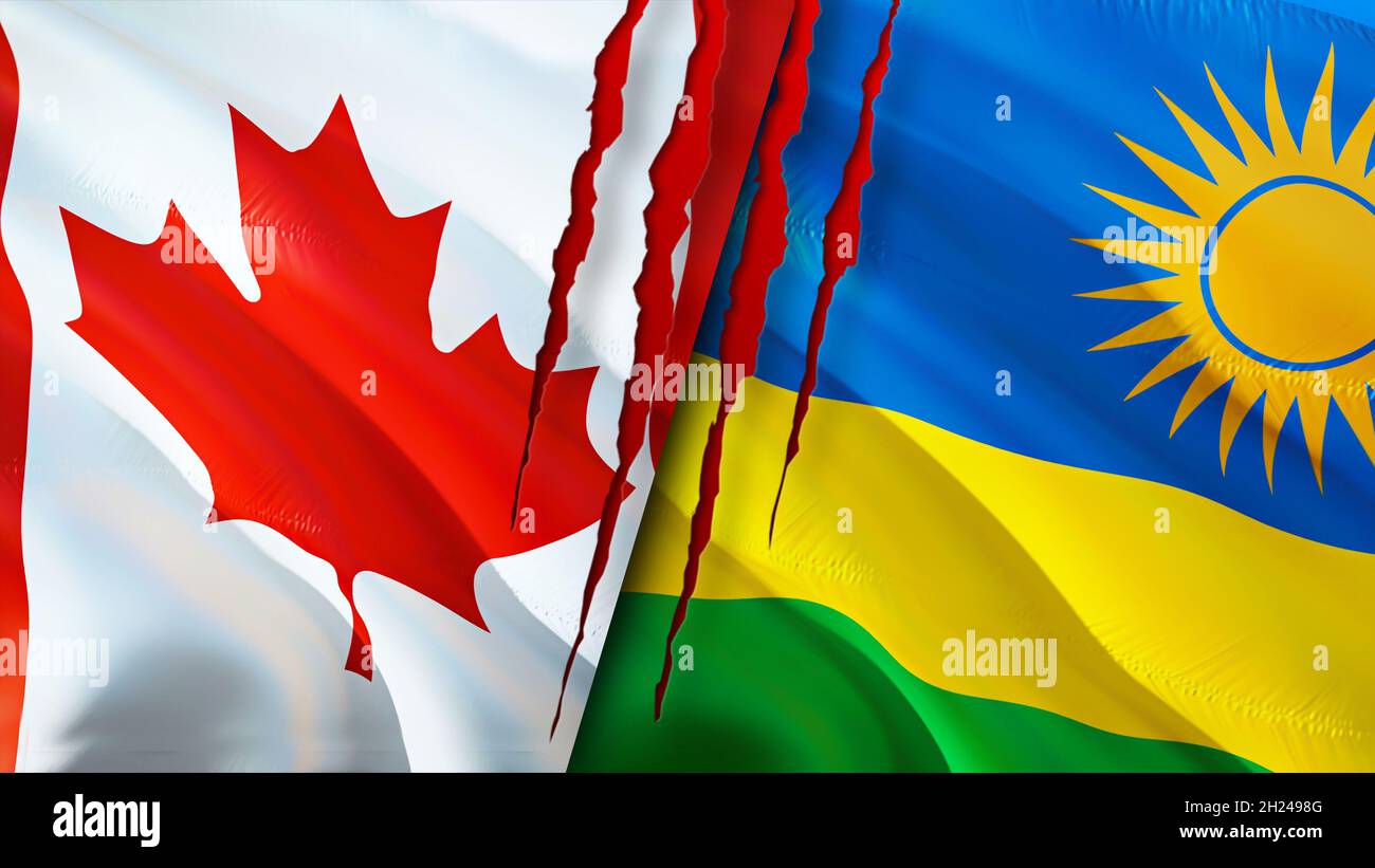 Canada and Rwanda flags with scar concept. Waving flag,3D rendering ...