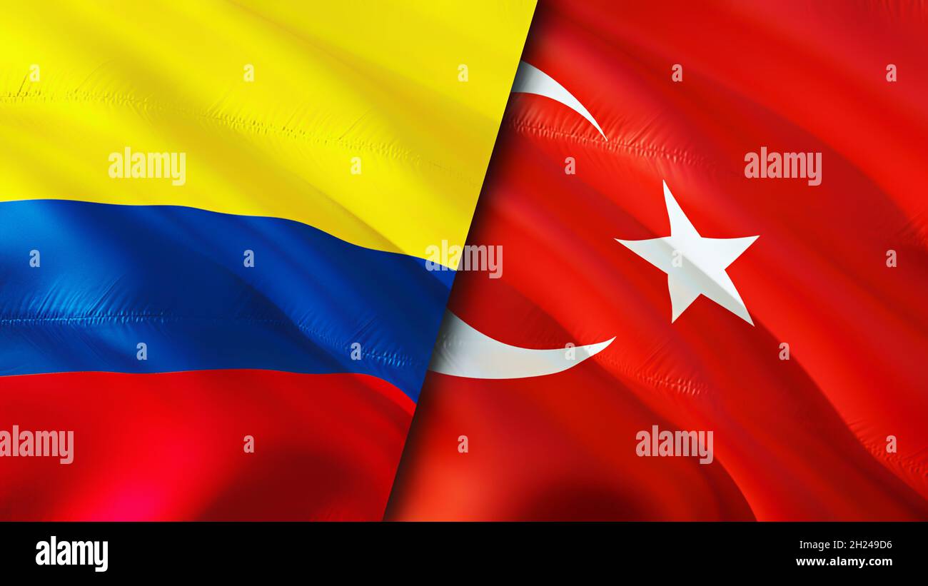 Colombia and Turkey flags. 3D Waving flag design. Colombia Turkey flag ...