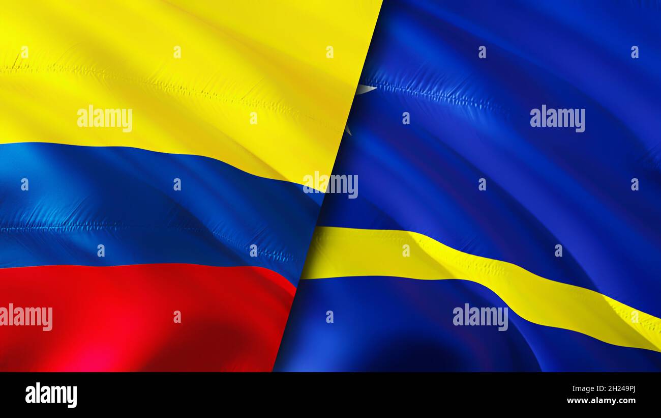 Colombia and Curacao flags. 3D Waving flag design. Colombia Curacao ...