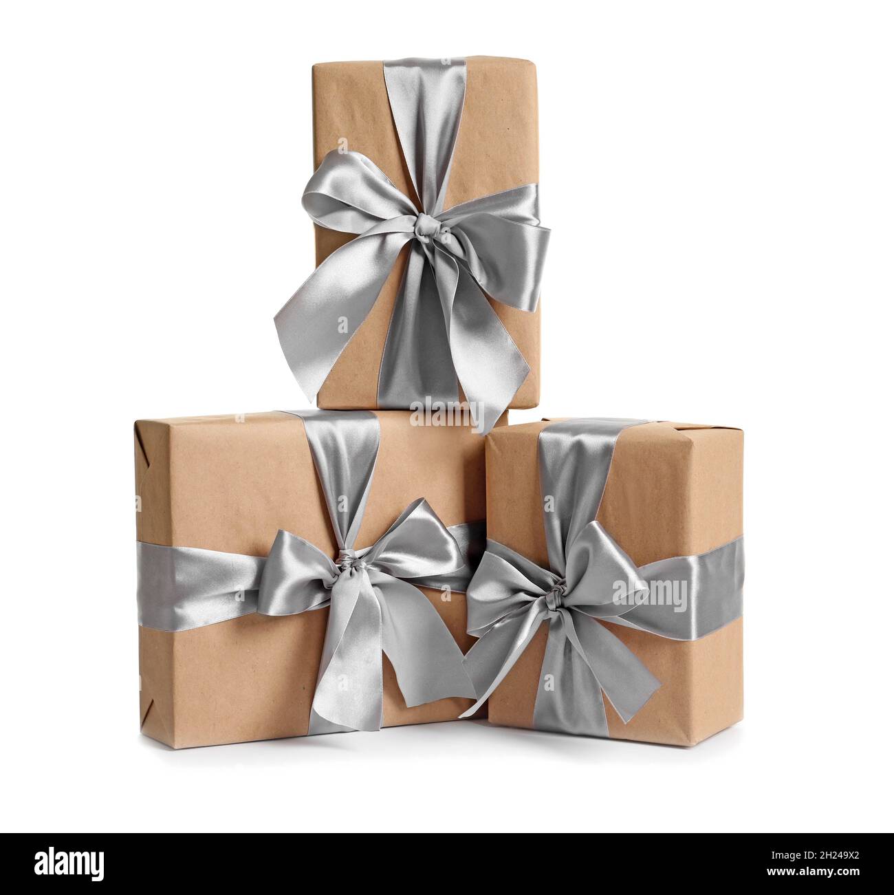 Beautifully wrapped gift boxes on white background Stock Photo - Alamy