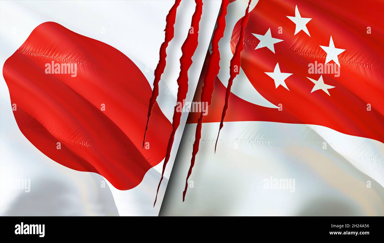 Japan and Singapore flags with scar concept. Waving flag,3D rendering ...