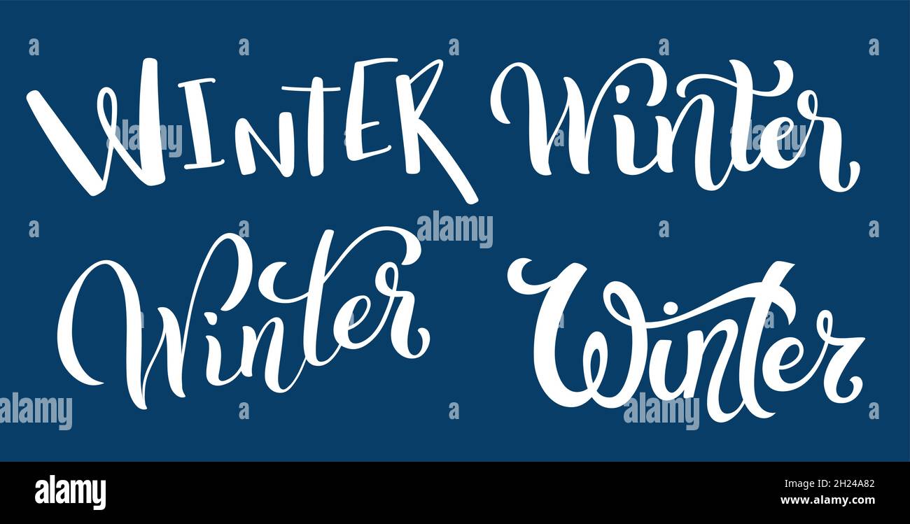 Calligraphic set of handdrawn lettering Winter. Design template. Vector ...