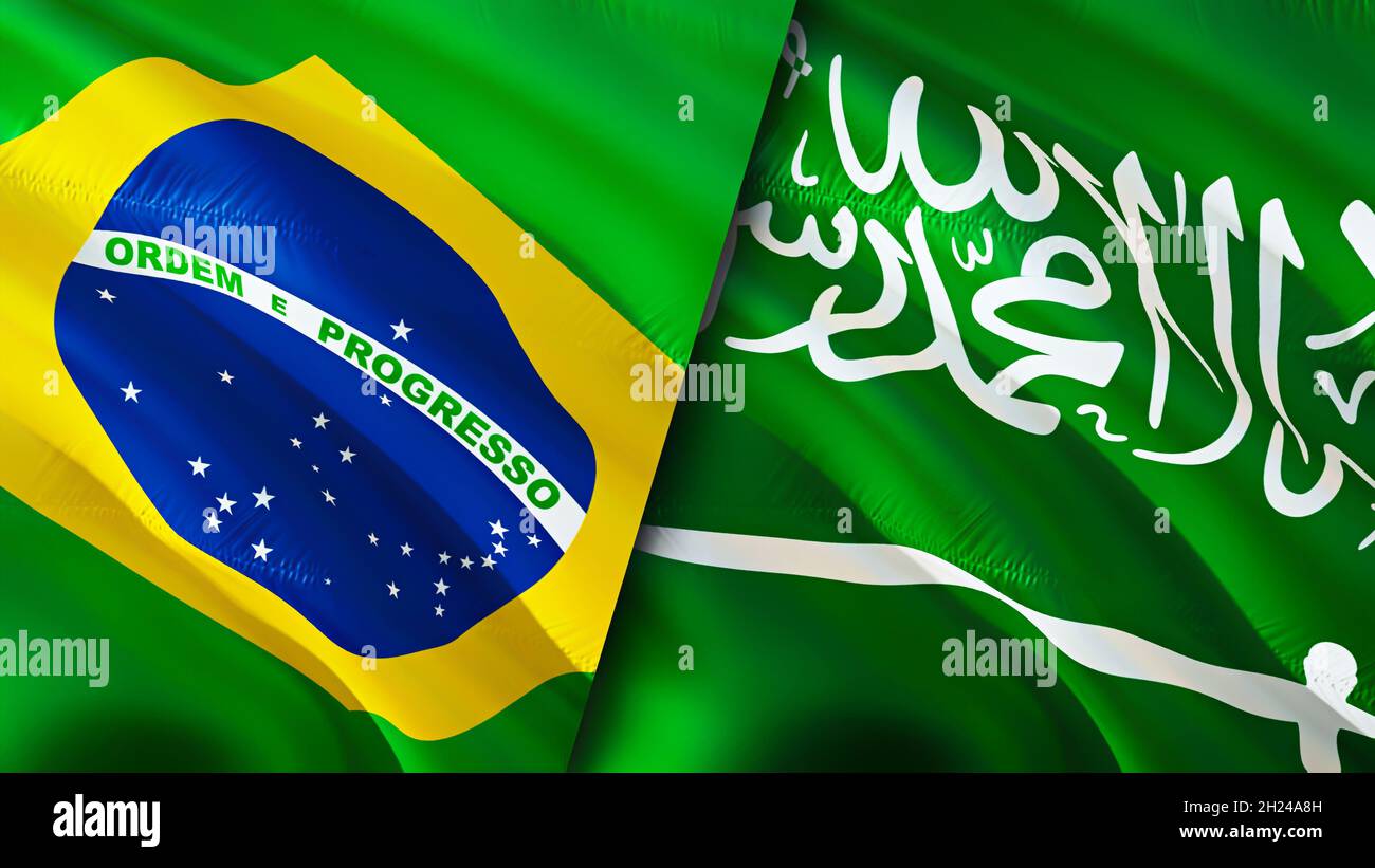 Brazil and Saudi Arabia flags. 3D Waving flag design. Brazil Saudi ...