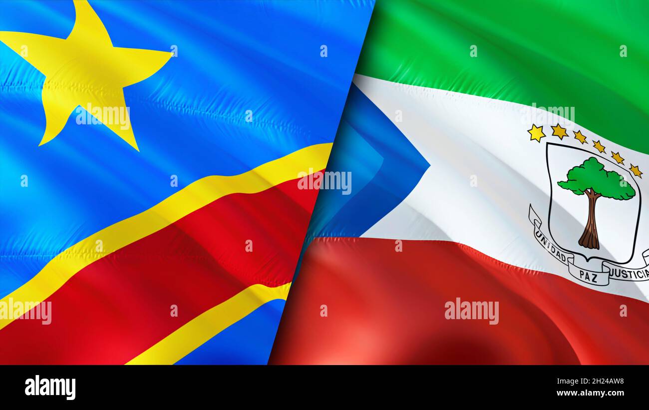 DR Congo and Equatorial Guinea flags. 3D Waving flag design. Equatorial ...