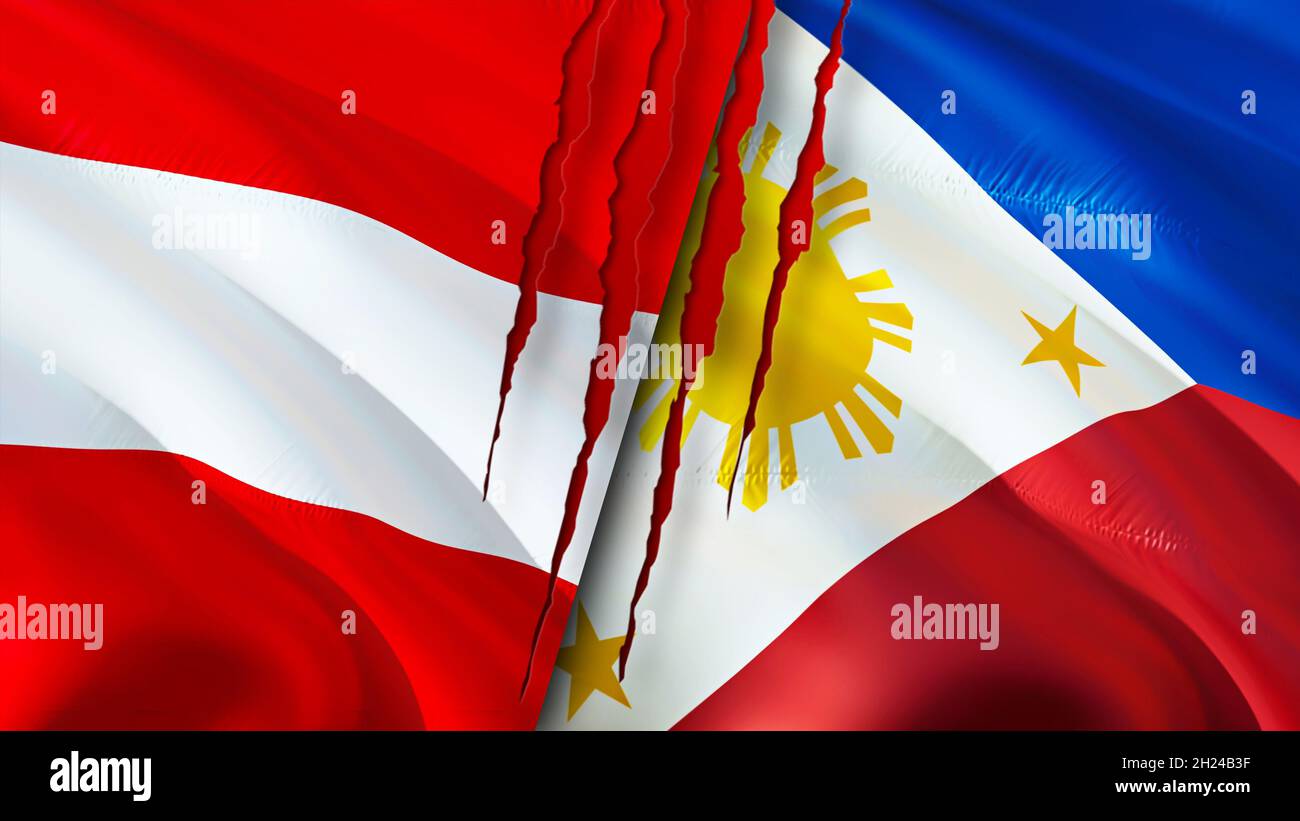 Austria and Philippines flags with scar concept. Waving flag,3D ...
