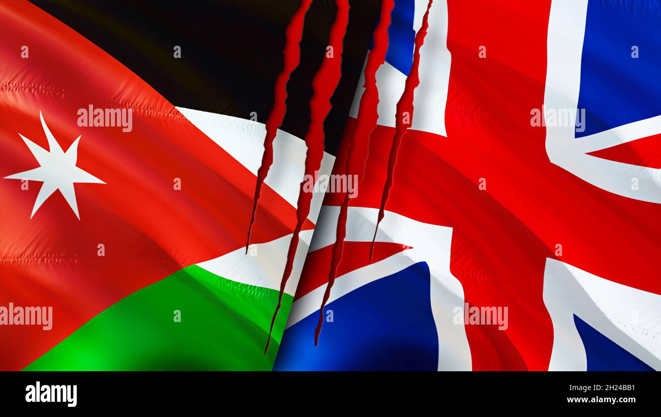 Jordan and United Kingdom flags with scar concept. Waving flag,3D ...