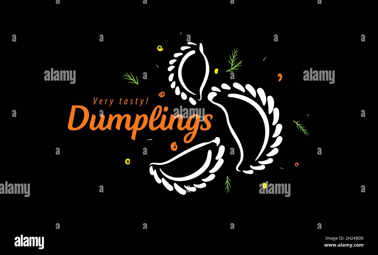 Vector logo with drawn dumplings on a black background Stock Vector ...