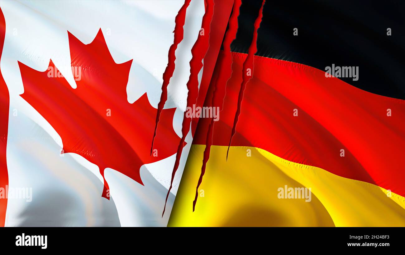 Canada and Germany flags with scar concept. Waving flag,3D rendering ...