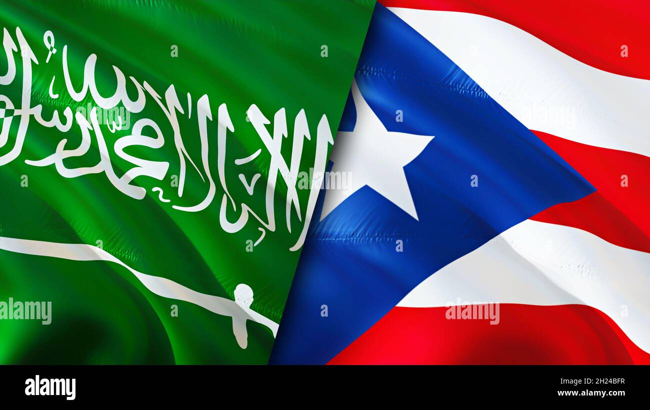 Saudi Arabia and Puerto Rico flags. 3D Waving flag design. Puerto Rico ...