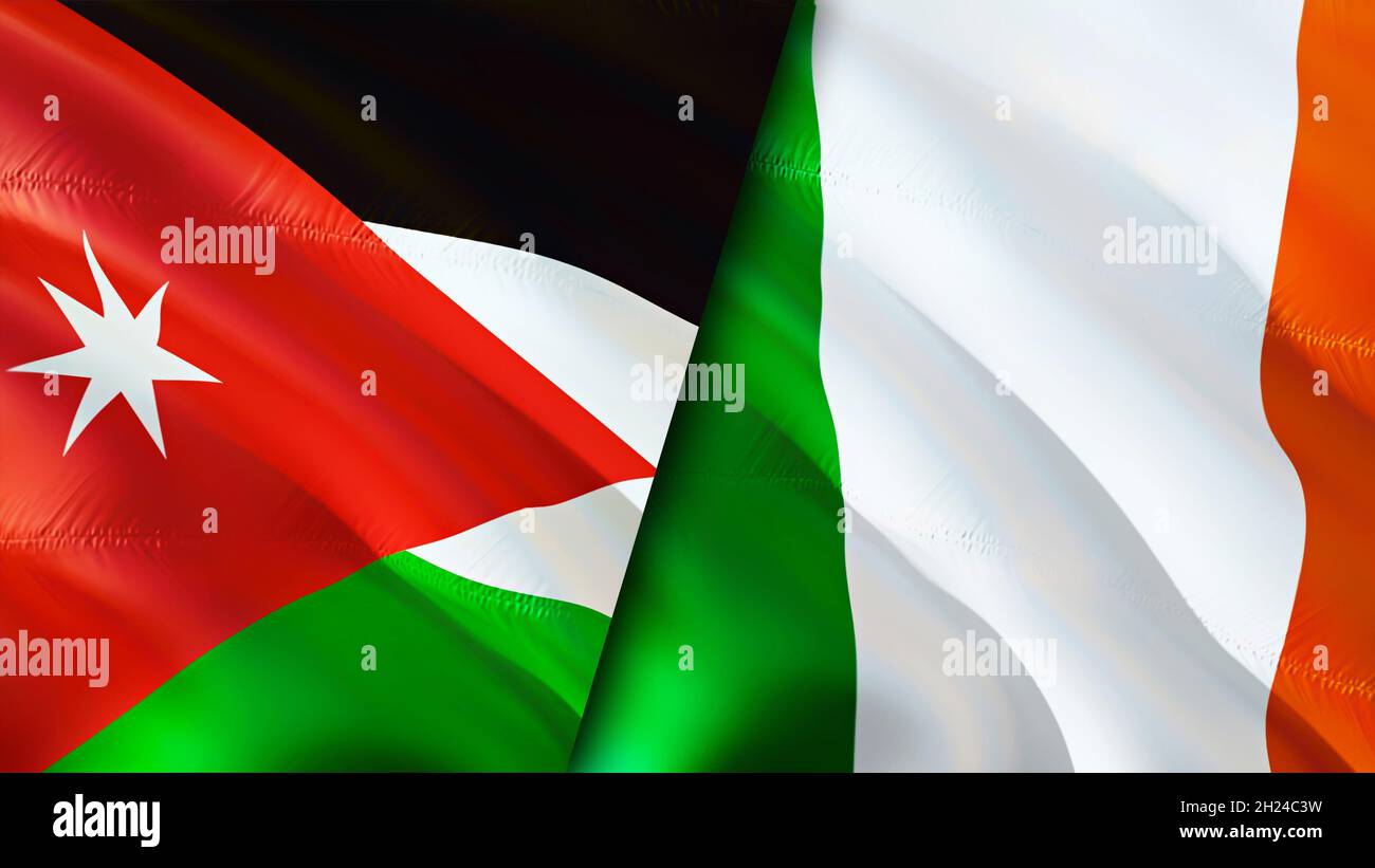 Jordan and Ireland flags. 3D Waving flag design. Ireland Jordan flag ...