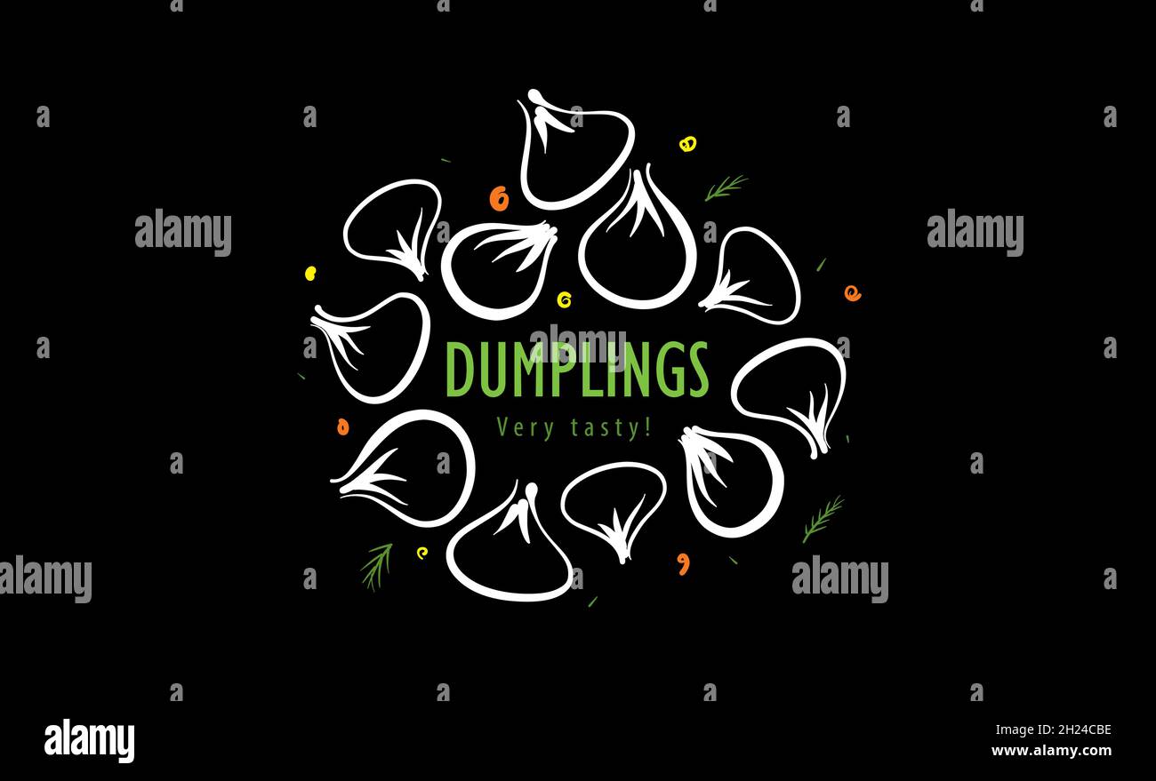 Vector logo with drawn dumplings on a black background Stock Vector ...