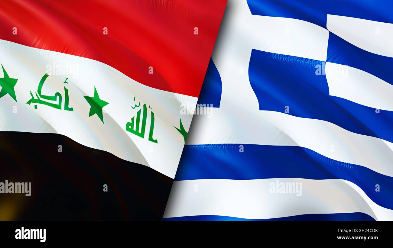 Iraq and Greece flags. 3D Waving flag design. Greece Iraq flag, picture ...