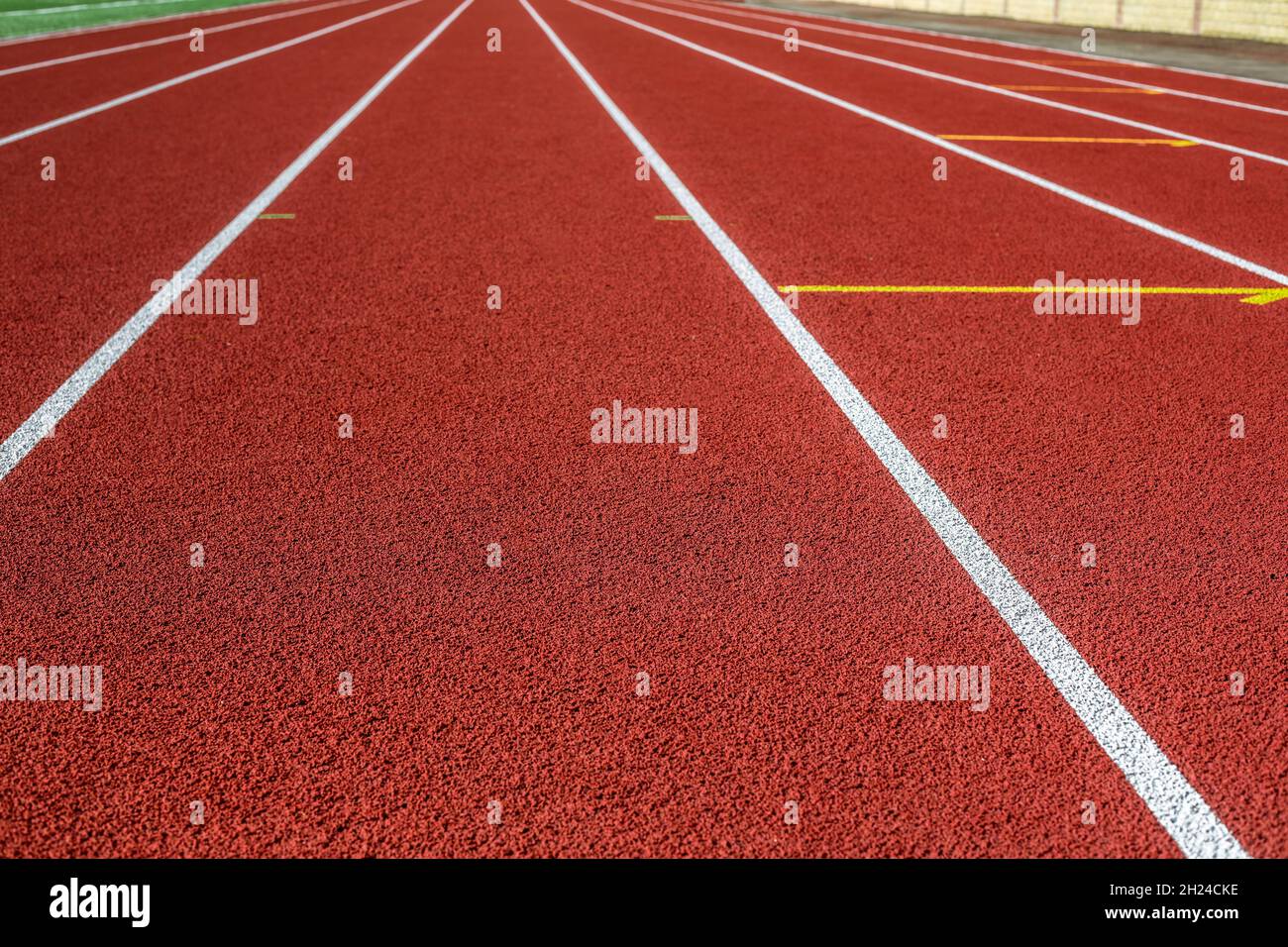Red treadmill in sport field Stock Photo - Alamy