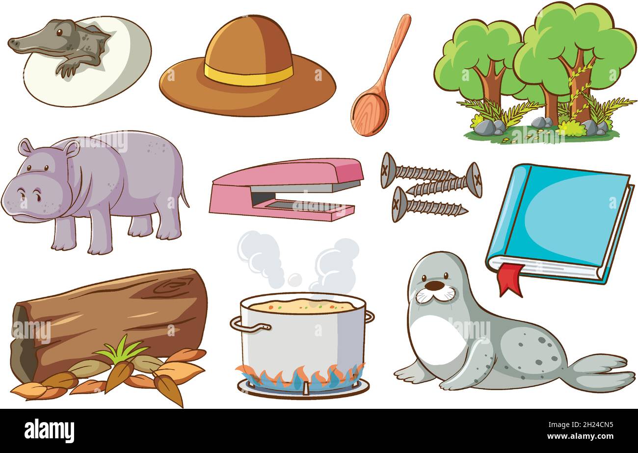 Set of various animals and objects illustration Stock Vector Image ...