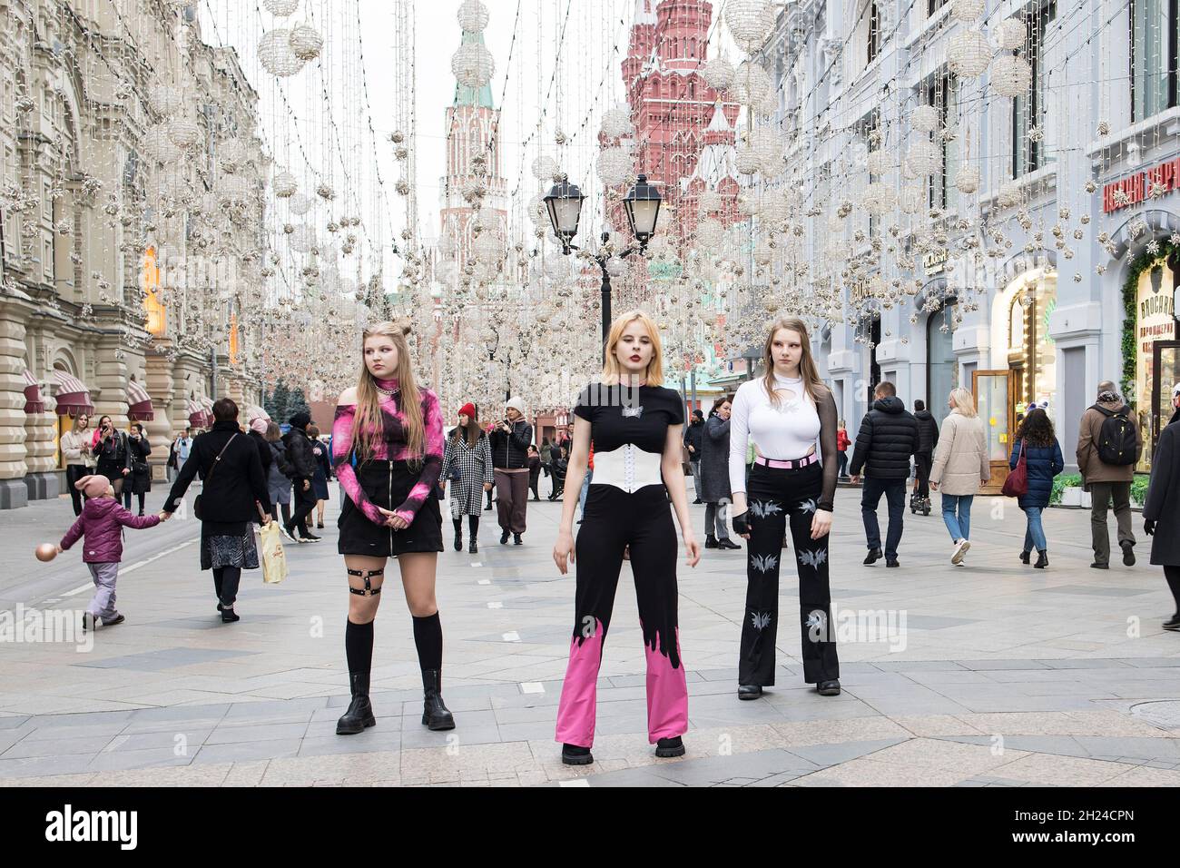 Moscow, Russia- 19 October 2021, Brightly dressed anime girls are ...