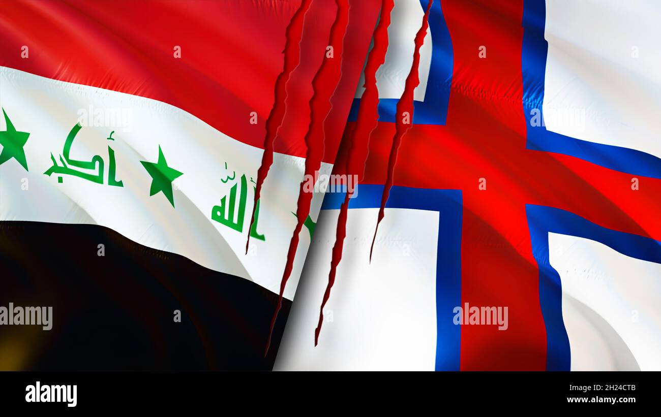 Iraq and Faroe Islands flags with scar concept. Waving flag,3D ...