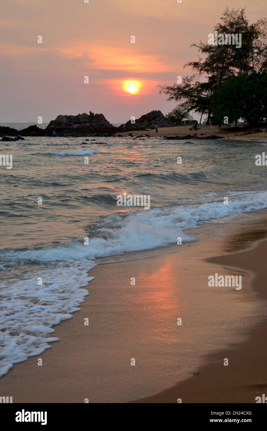 View landscape seascape of Chao Lao sand beach and wave water in sea ...