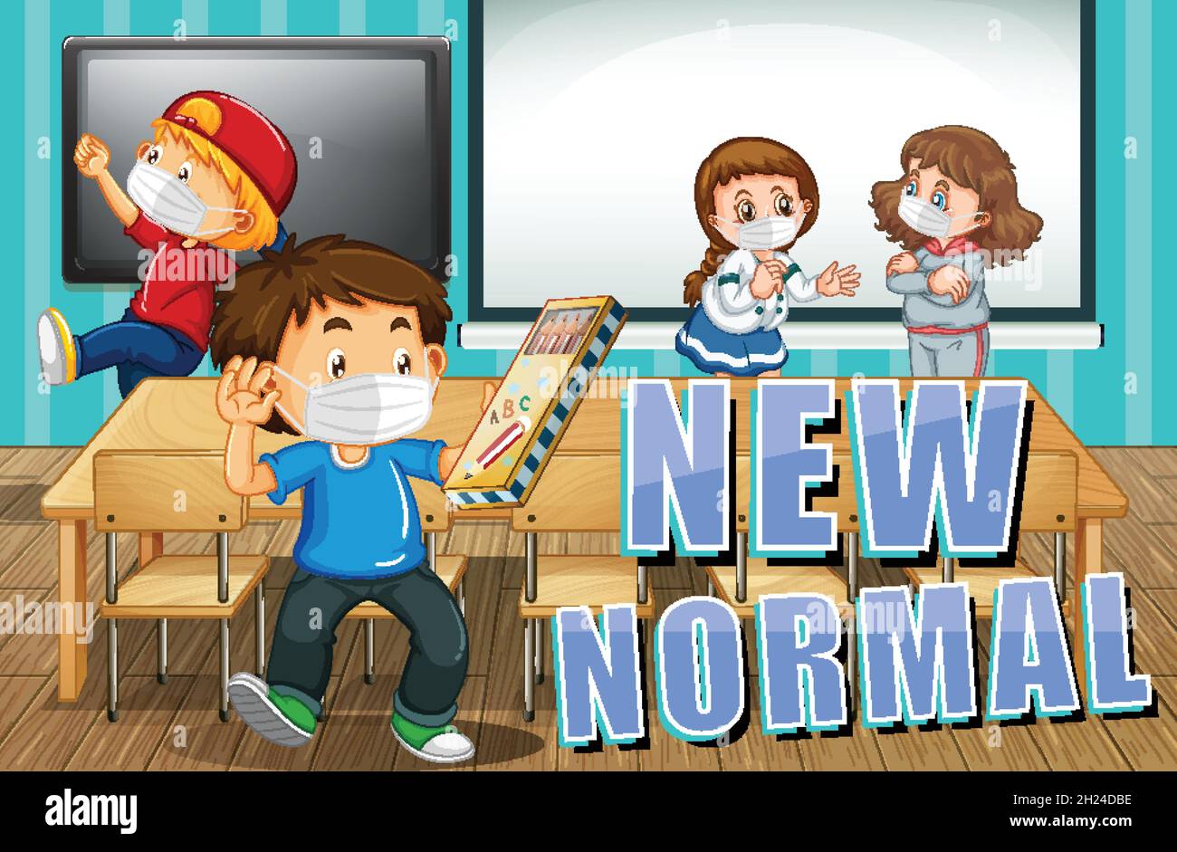 New normal life with students wearing face mask in the classroom ...
