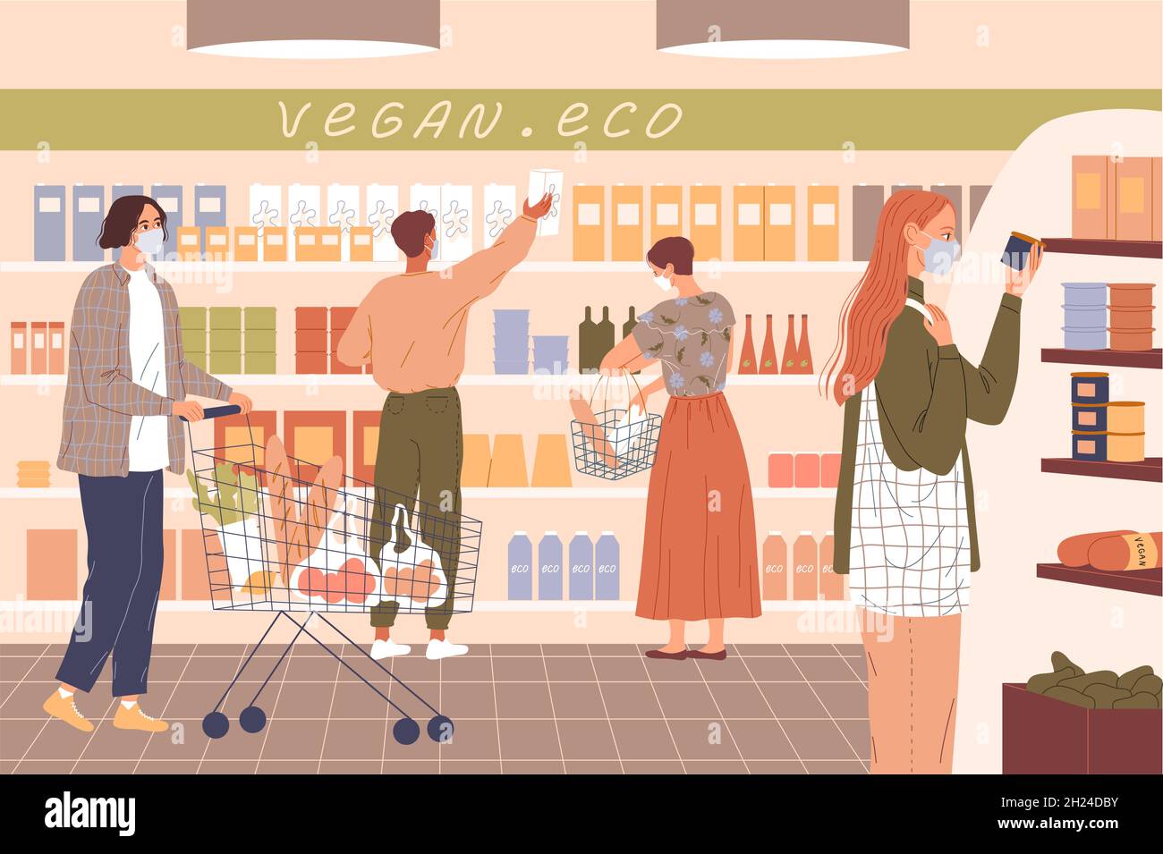People wear masks at the grocery store Stock Vector Image & Art - Alamy