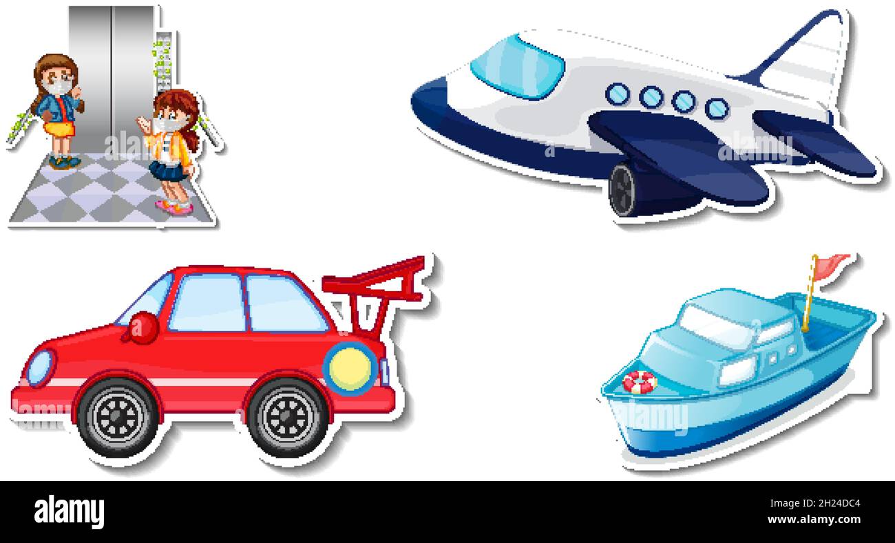 Random stickers with transportable vehicle objects illustration Stock ...