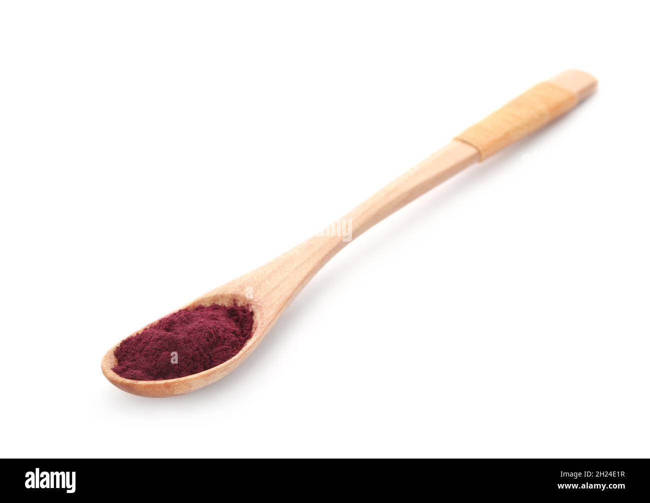 Wooden spoon with acai powder on white background Stock Photo - Alamy