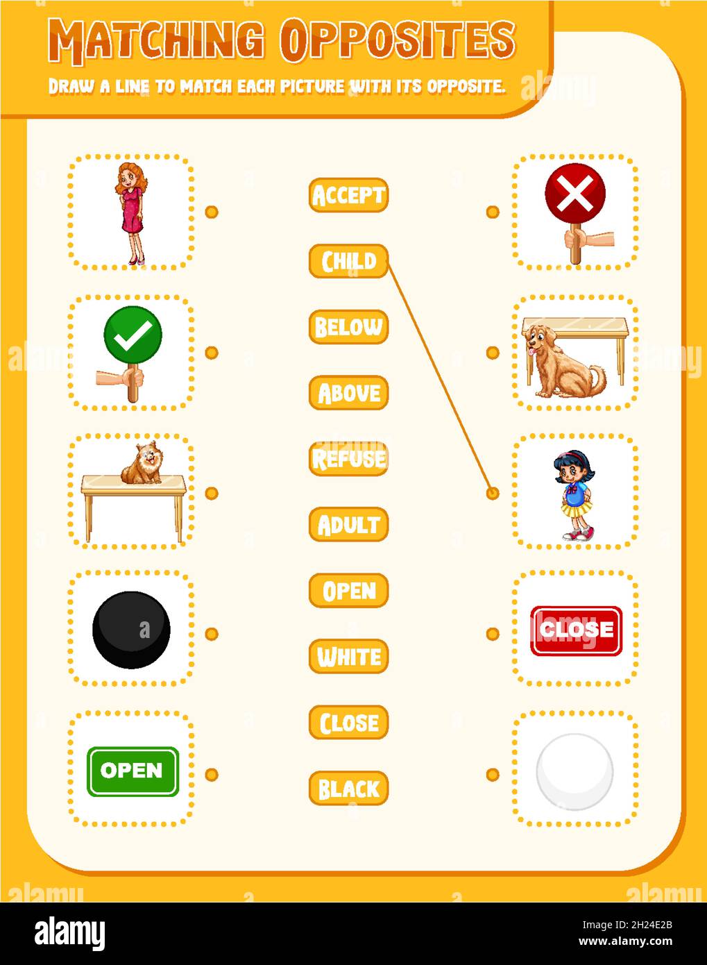 Matching words to pictures worksheet template illustration Stock Vector ...