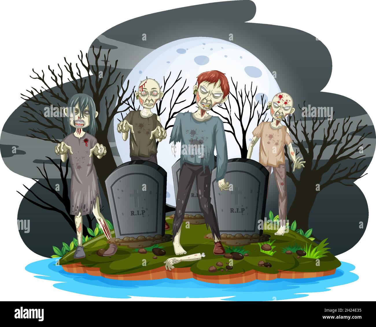 Creepy zombies at graveyard illustration Stock Vector Image & Art - Alamy