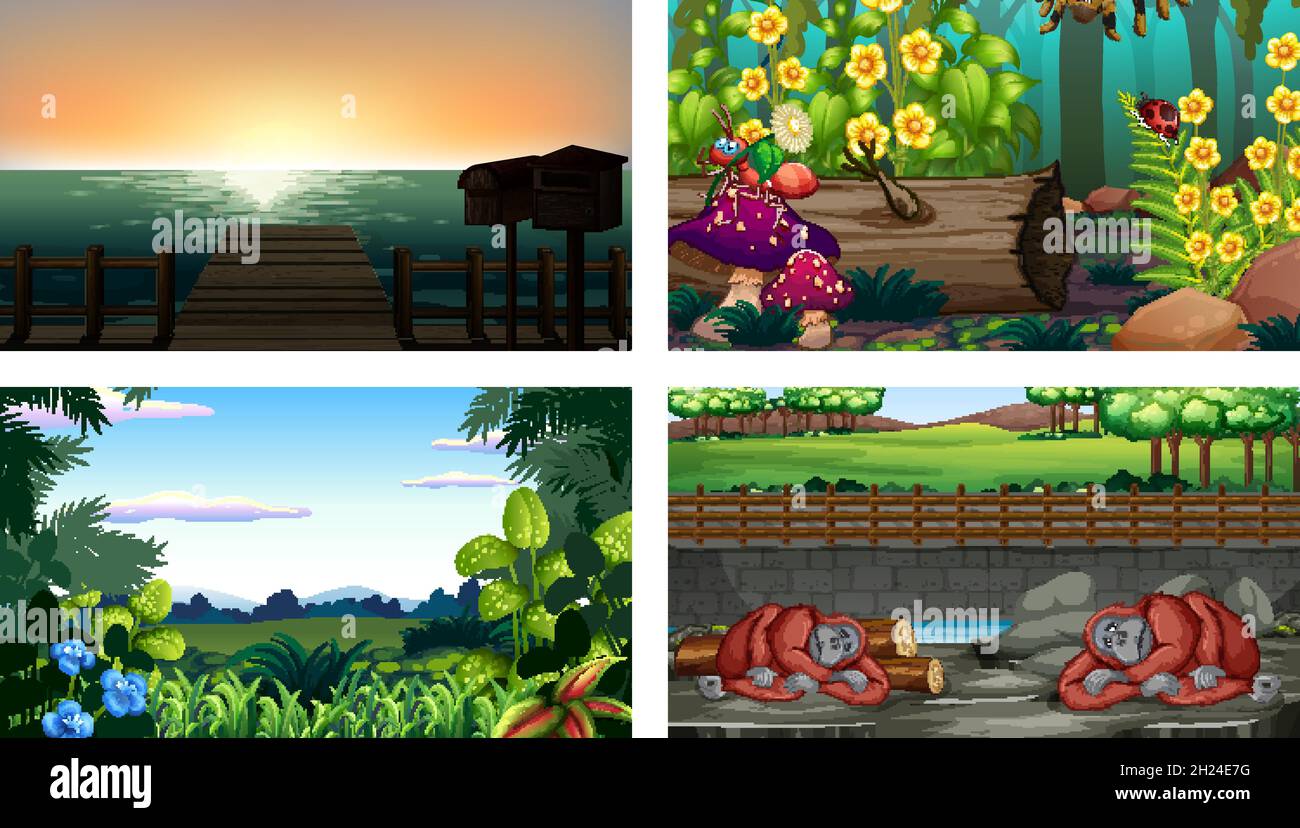 Four different nature horizontal scene illustration Stock Vector Image ...