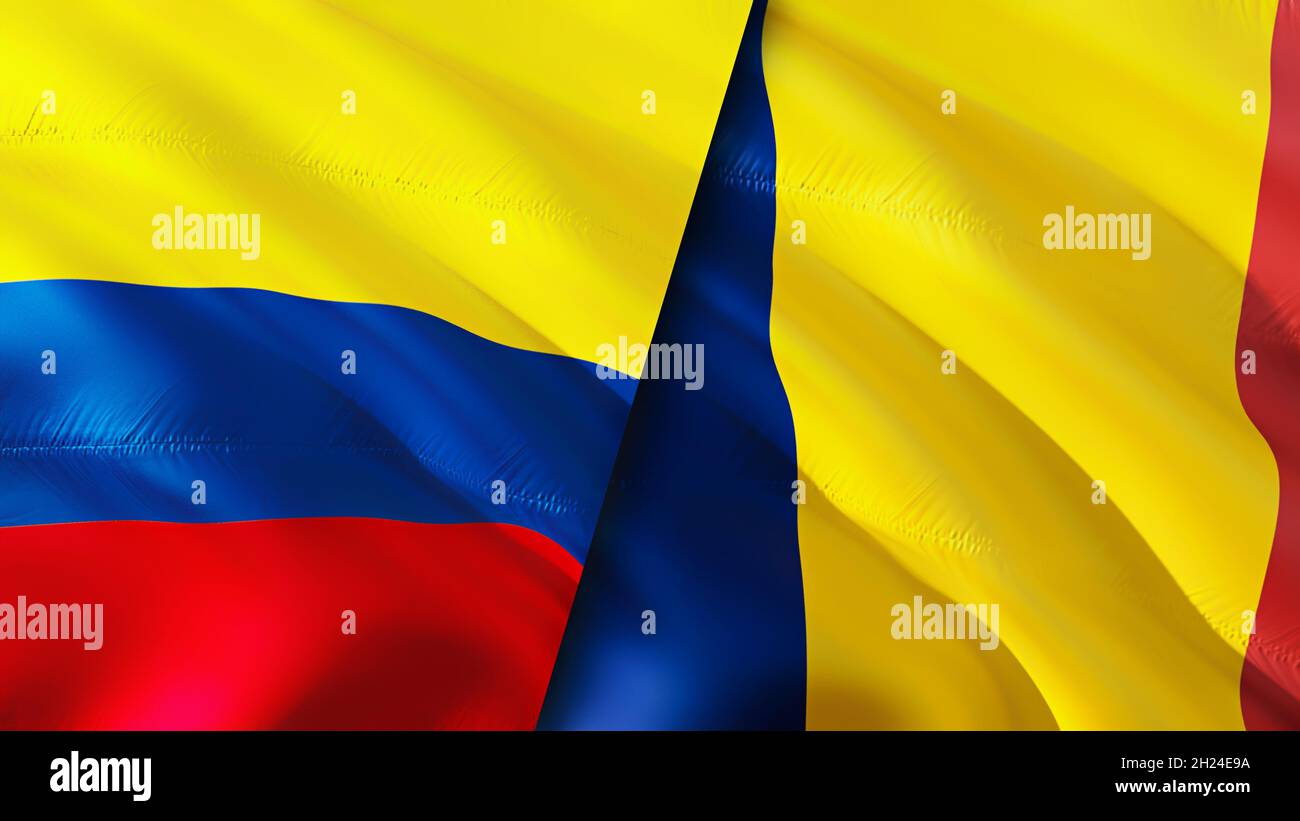 Colombia and Chad flags. 3D Waving flag design. Colombia Chad flag ...