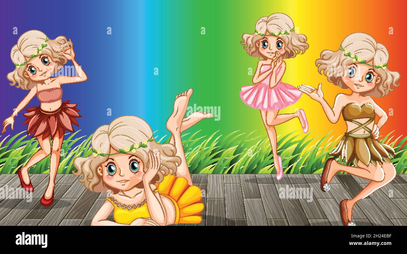Fairies cartoon character on rainbow gradient background illustration ...