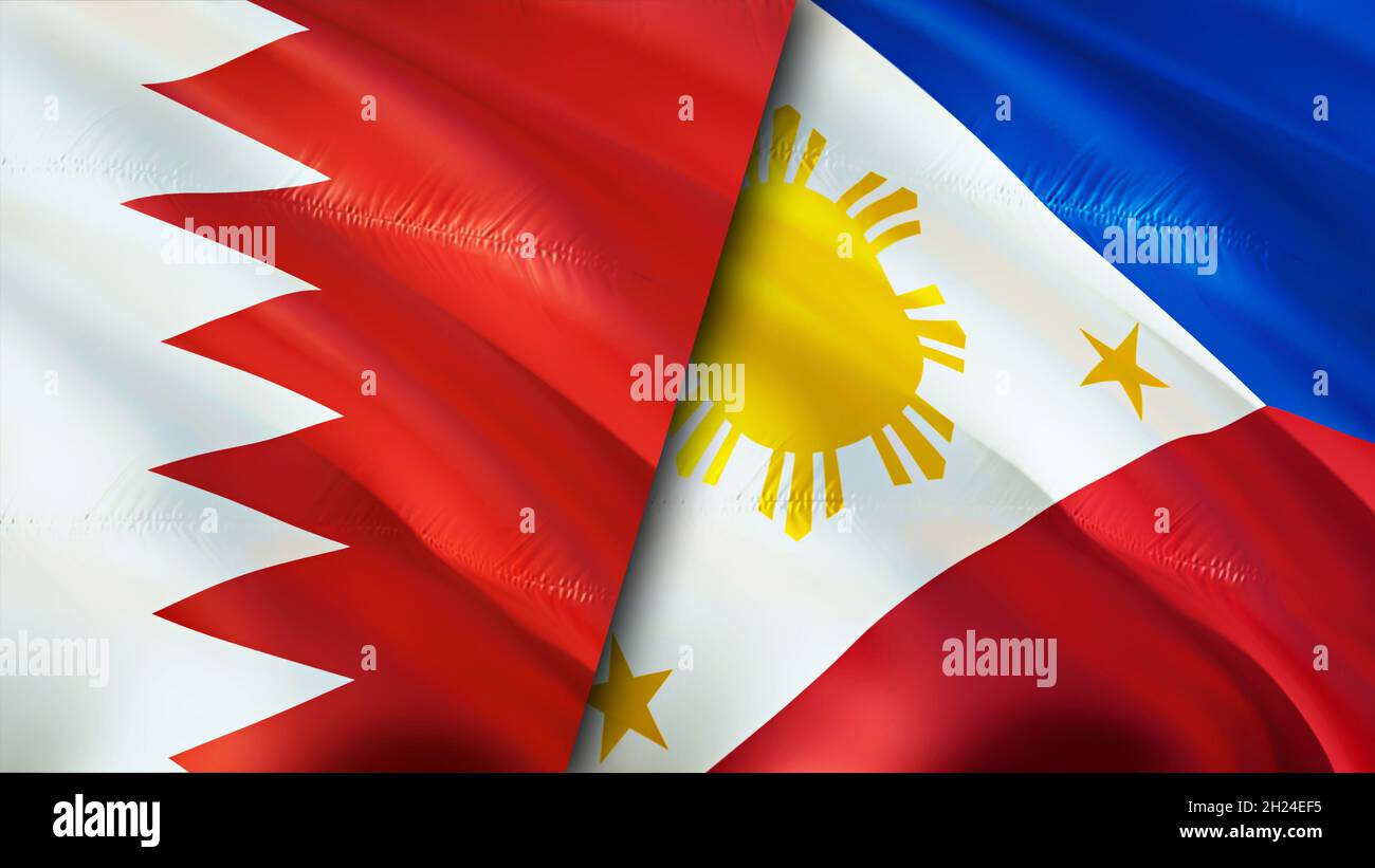 Bahrain and Philippines flags. 3D Waving flag design. Philippines ...