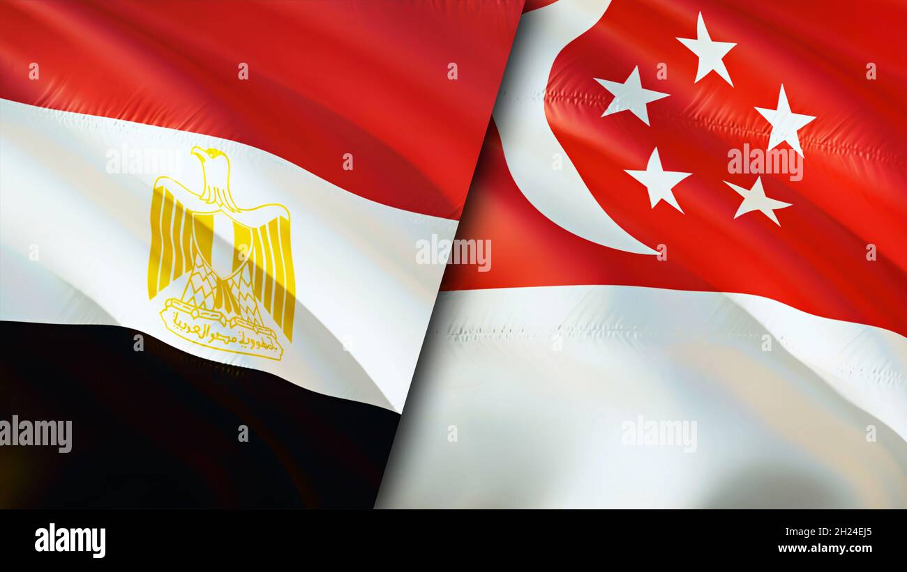 Egypt and Singapore flags. 3D Waving flag design. Singapore Egypt flag ...