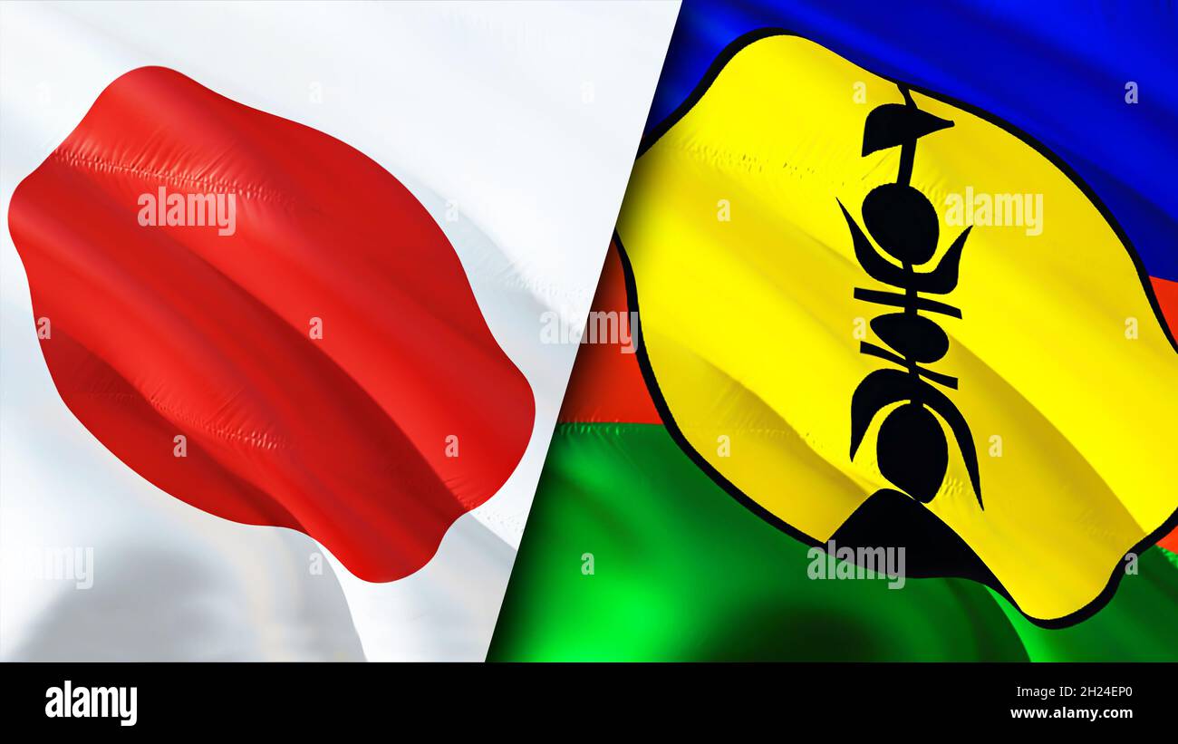 Japan and New Caledonia flags. 3D Waving flag design. Japan New ...