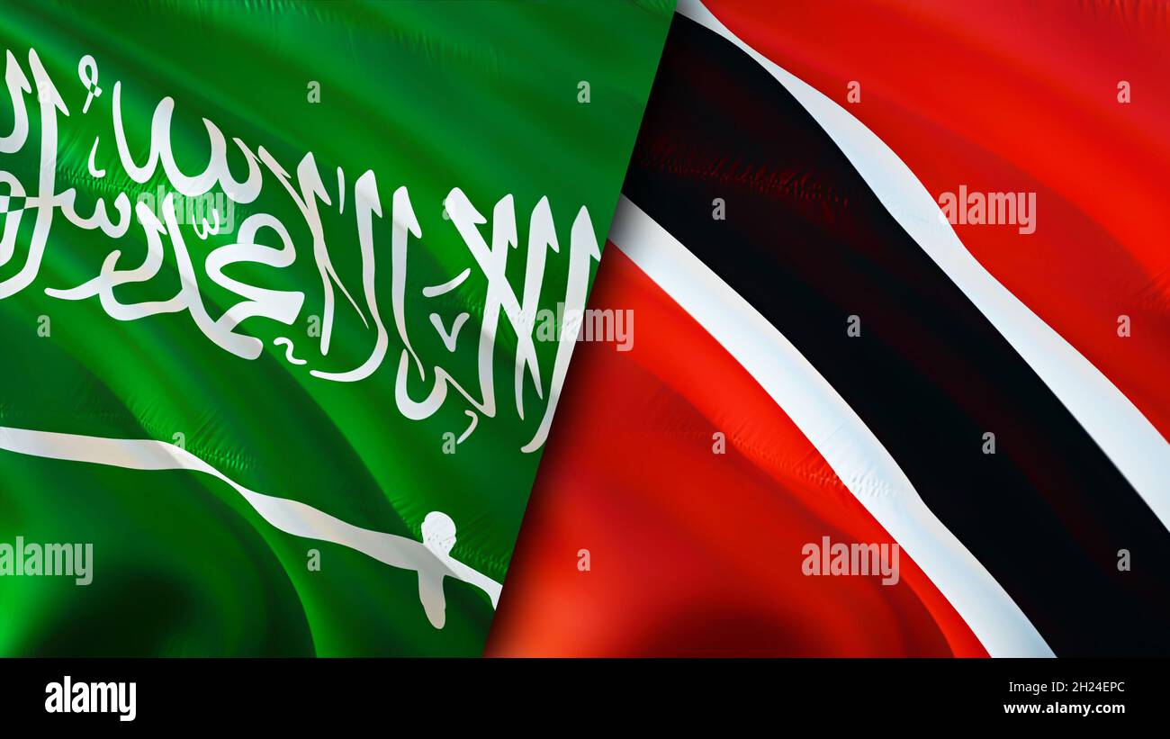 Saudi Arabia and Trinidad and Tobago flags. 3D Waving flag design ...
