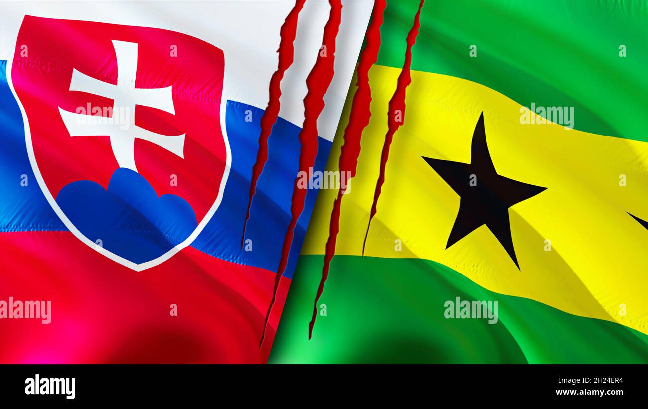 Slovakia and Sao Tome and Principe flags with scar concept. Waving flag ...