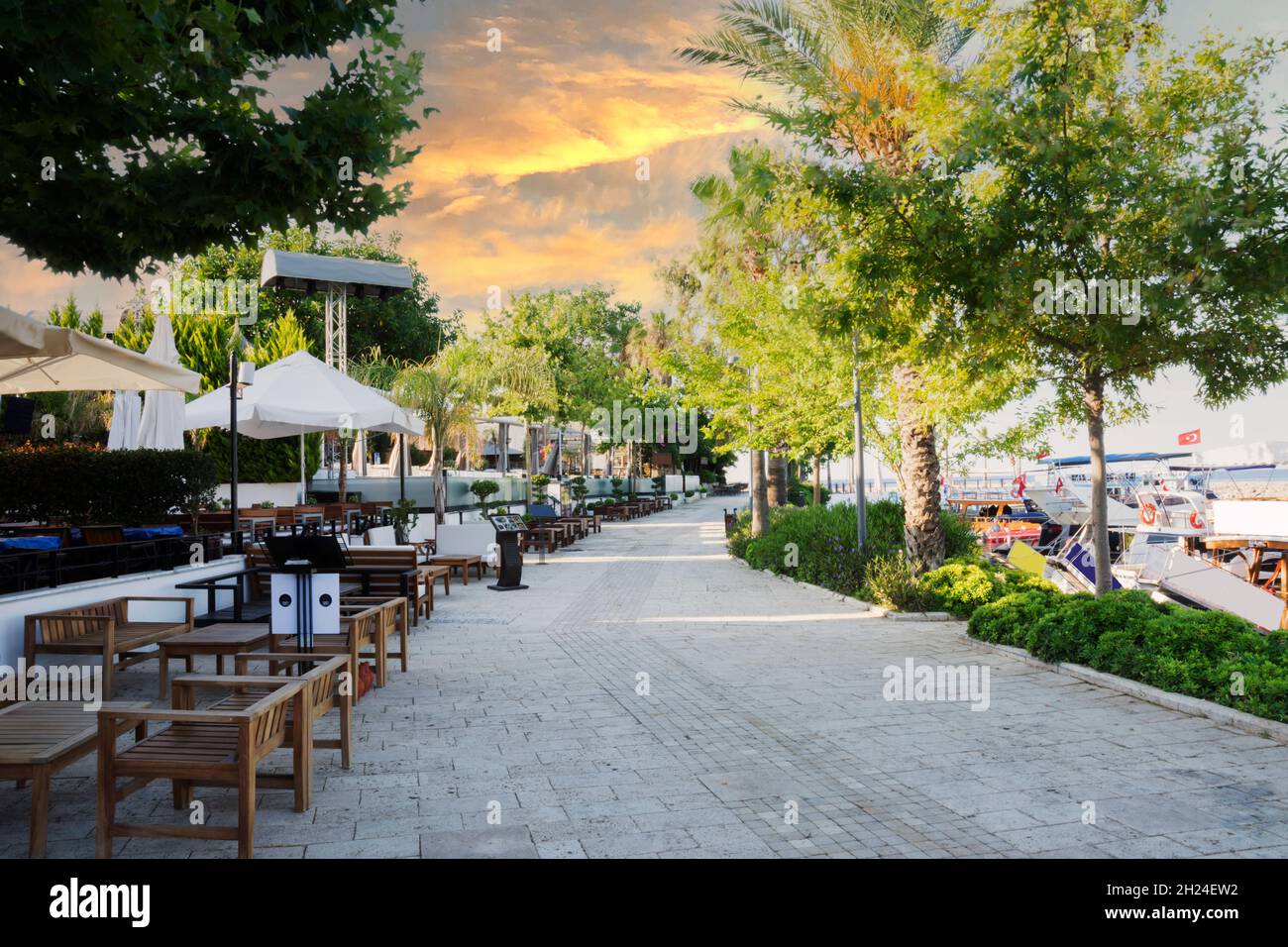 The streets of the city centre, the bazaar and the port area in Side ...