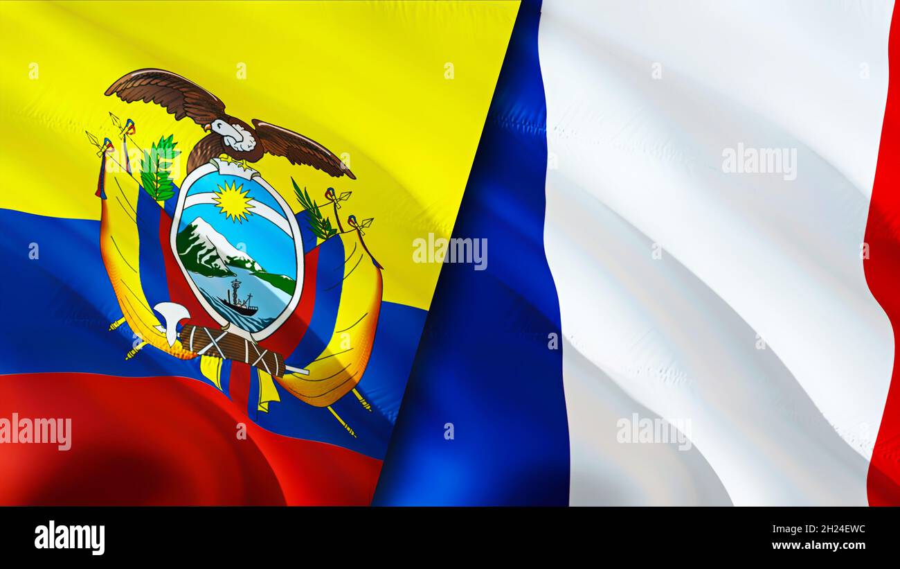 Ecuador and France flags. 3D Waving flag design. Ecuador France flag ...