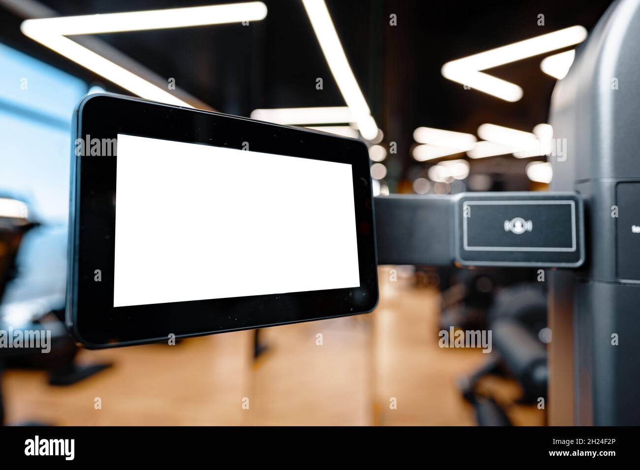 Close up of white screen on gym apparatus in a luxury gym Stock Photo ...