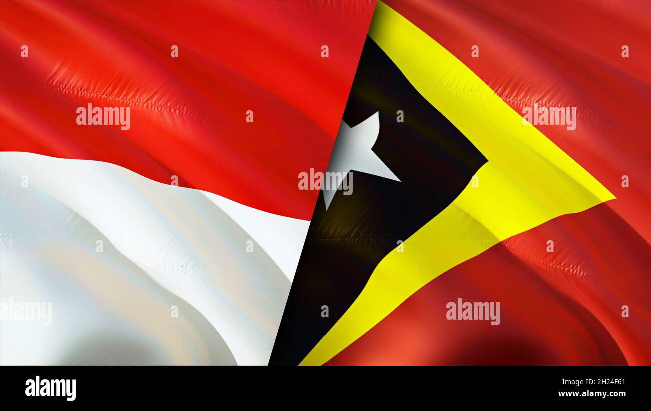 Indonesia and East Timor flags. 3D Waving flag design. Indonesia East ...