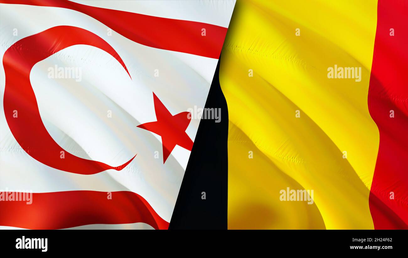 Northern Cyprus and Belgium flags. 3D Waving flag design. Northern ...