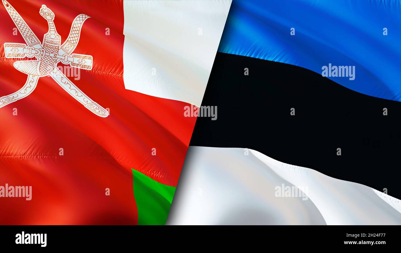 Oman and Estonia flags. 3D Waving flag design. Estonia Oman flag ...