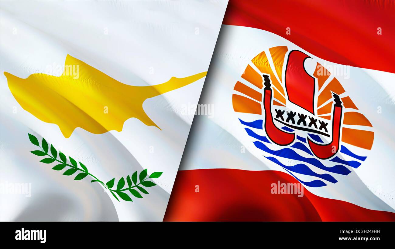 Cyprus and French Polynesia flags. 3D Waving flag design. French ...