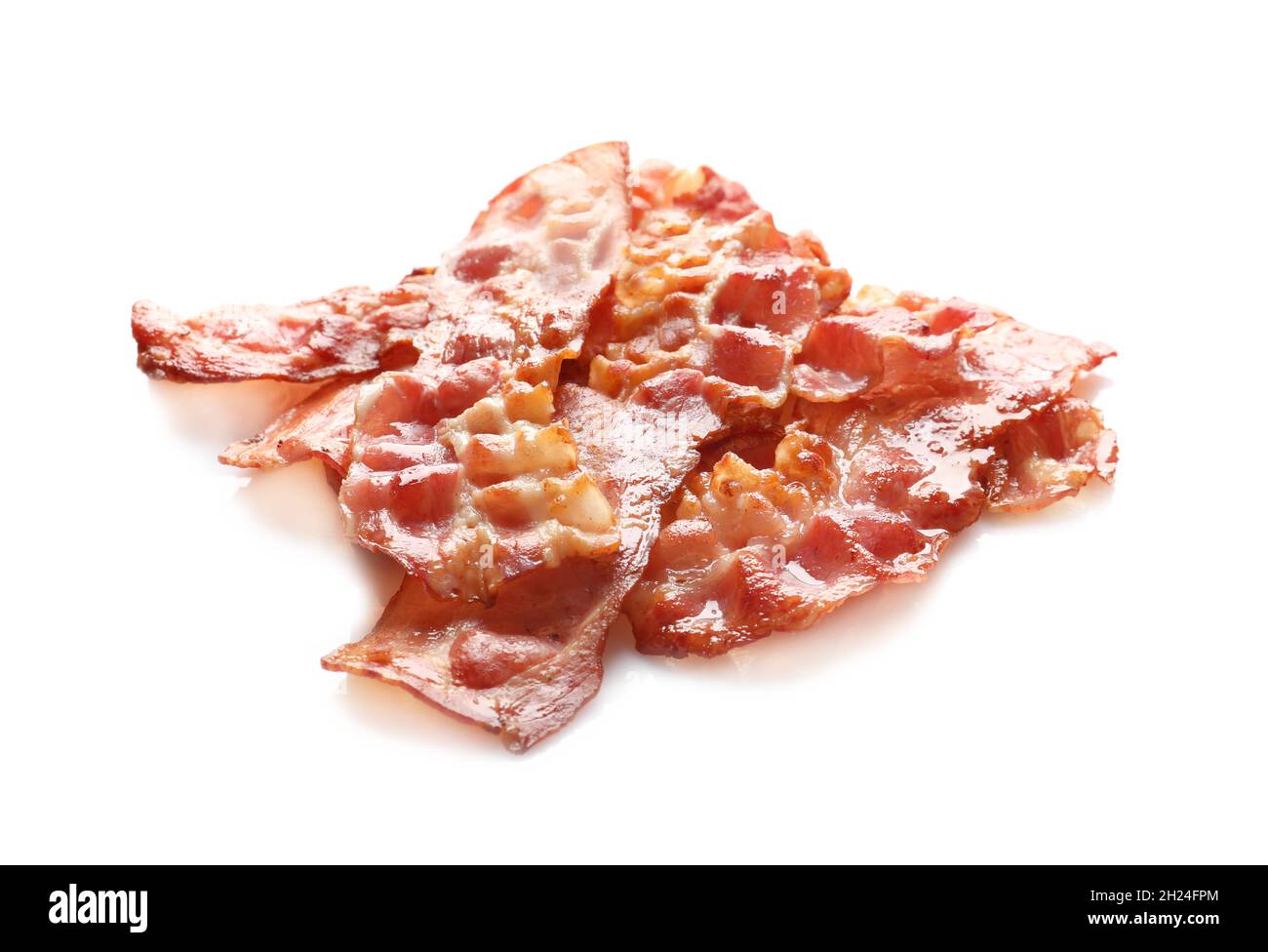 Fried bacon on white background Stock Photo - Alamy
