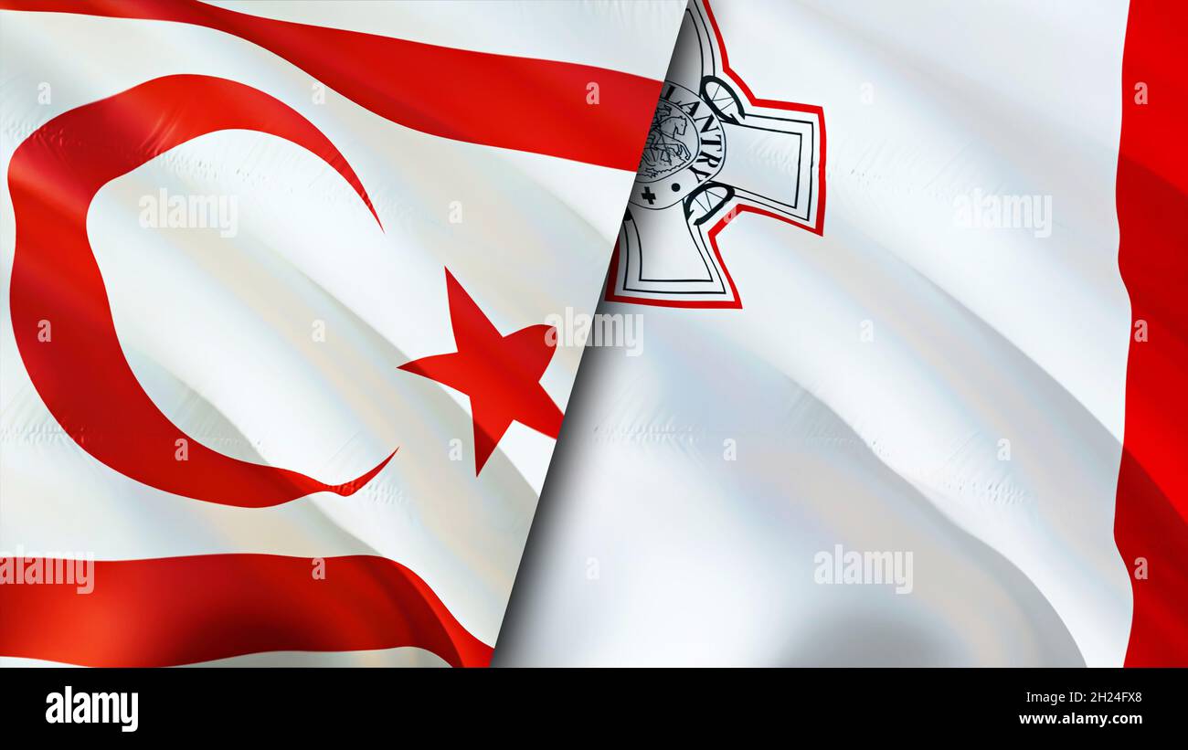 Northern Cyprus and Malta flags. 3D Waving flag design. Northern Cyprus ...