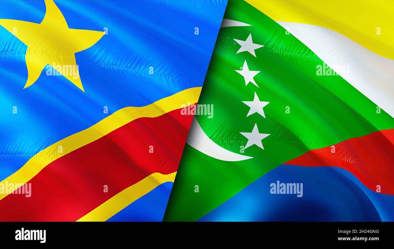 DR Congo and Comoros flags. 3D Waving flag design. Comoros DR Congo ...