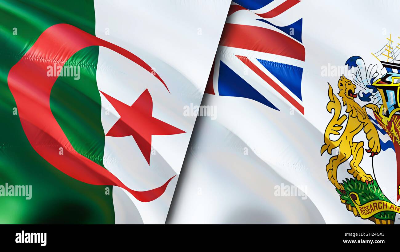Algeria and British Antarctic Territory flags. 3D Waving flag design ...