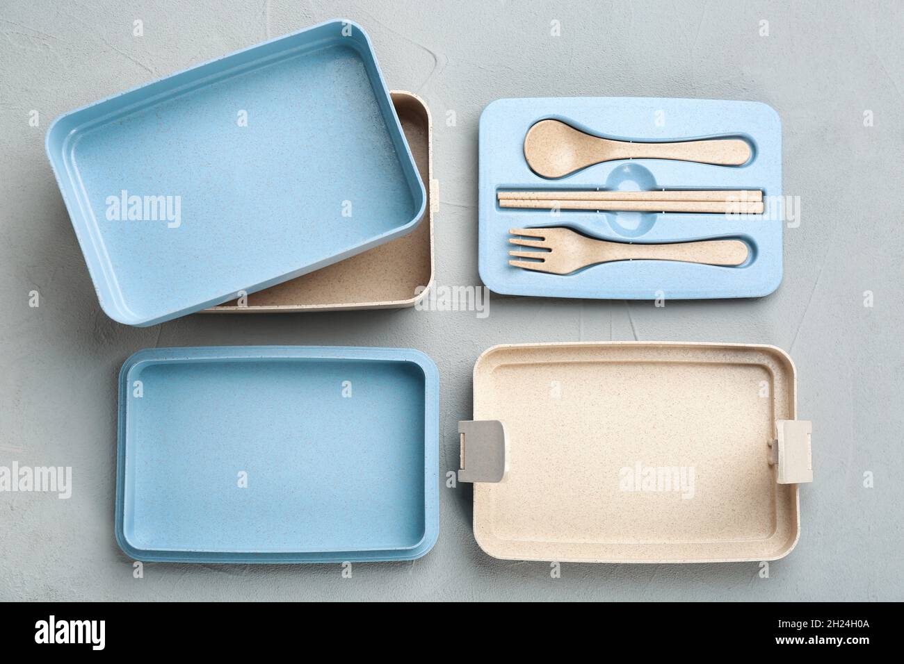 Empty lunch box on table, top view Stock Photo - Alamy