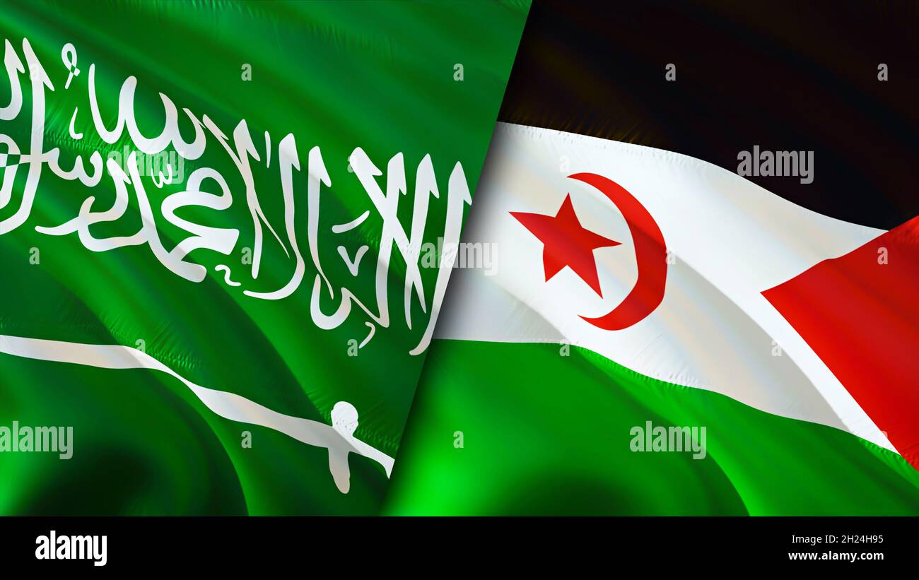Saudi Arabia and Western Sahara flags. 3D Waving flag design. Western ...