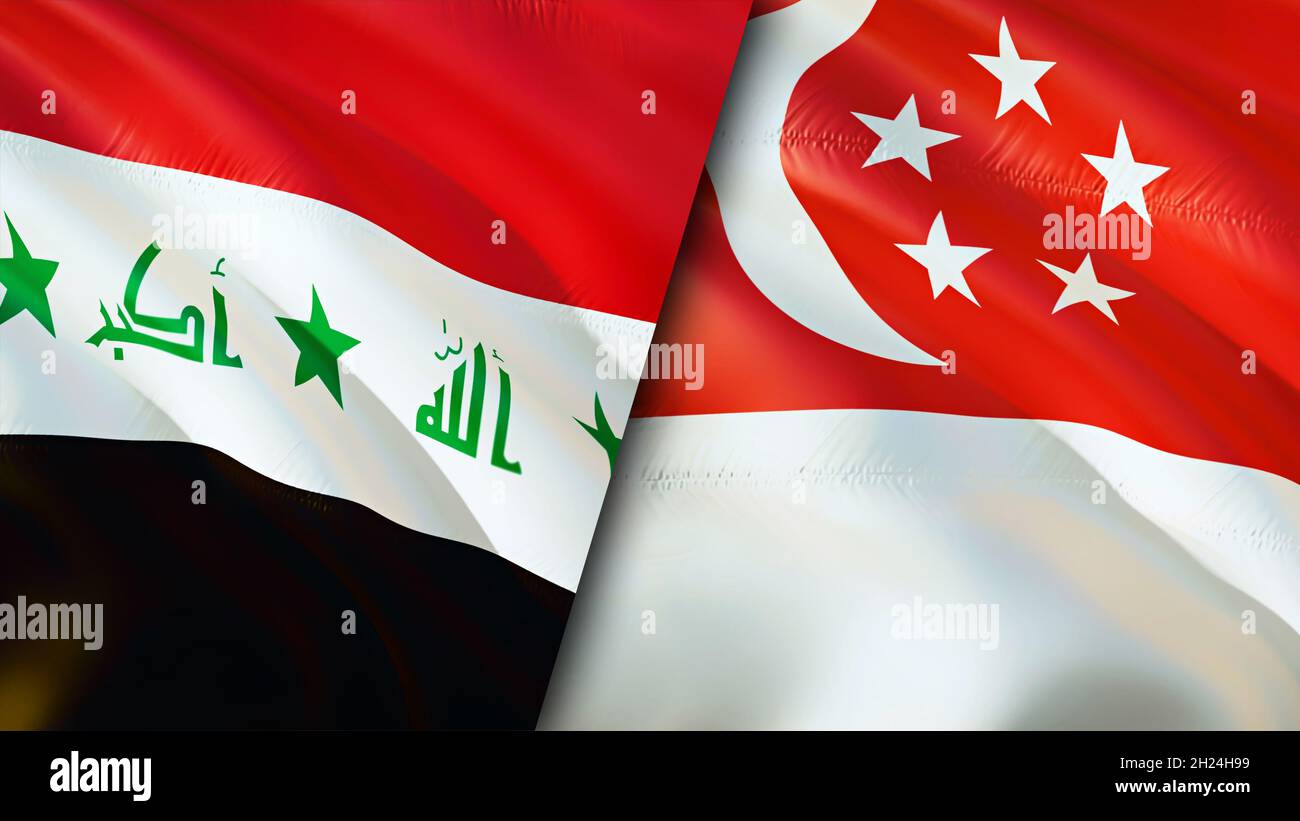 Iraq and Singapore flags. 3D Waving flag design. Singapore Iraq flag ...